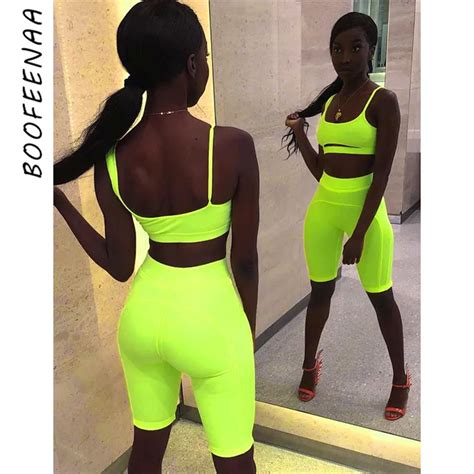 Boofeenaa Neon Green Orange Sexy 2 Two Piece Set Summer Clothes For