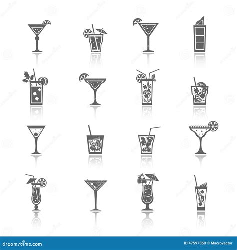 Alcohol Cocktails Icons Black Stock Vector Illustration Of Caipirinha