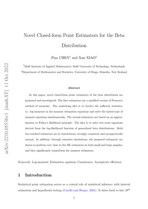 PDF Novel Closed Form Point Estimators For The Beta Distribution