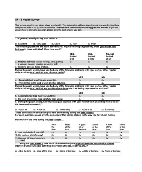 Free 7 Sample Health Survey Templates In Pdf