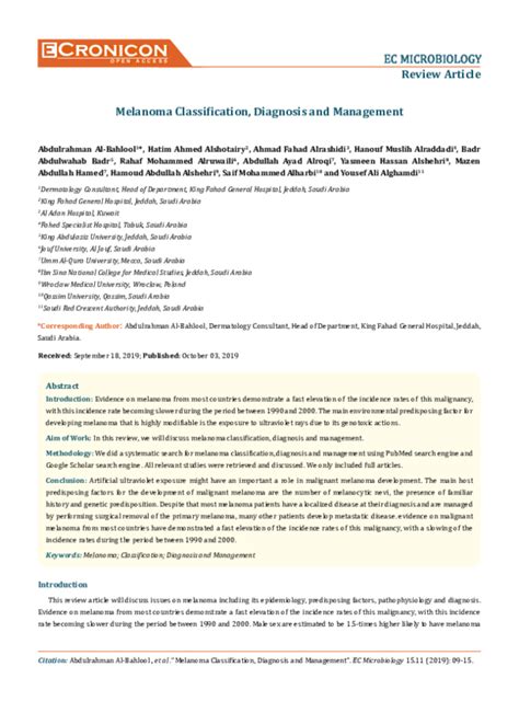 pdf melanoma classification diagnosis and management
