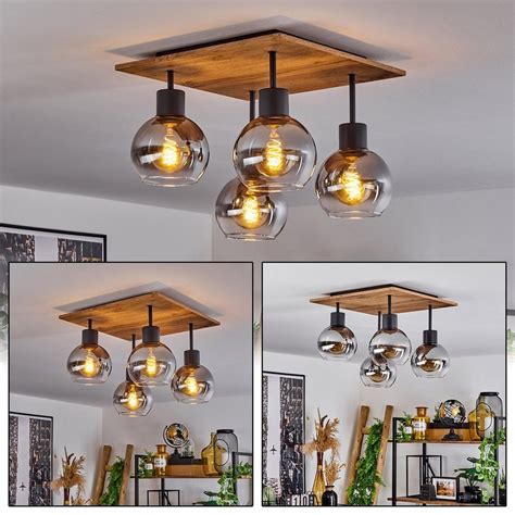 Hofstein Deckenleuchte Caronia Deckenlampe Aus Metallglas In Schwarz