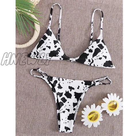 Hnewly Sexy Bikini Mujer New Cow Print Swimsuit Women Two Pieces Push
