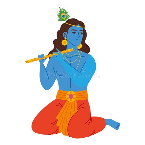 Happy Krishna With Bansuri Instrument Stock Vector Illustration Of