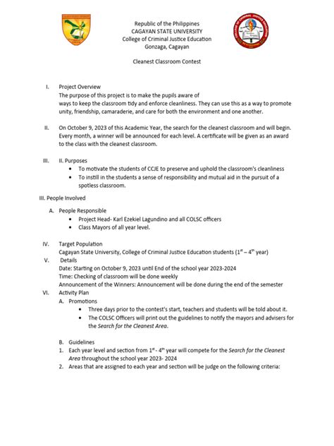 Cleanest Classroom Contest Guidelines Pdf