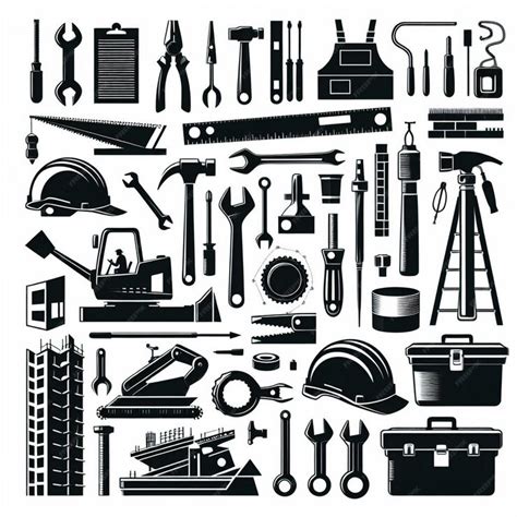 Premium Vector Shiloutte Construction Elements And Tools Set Vector