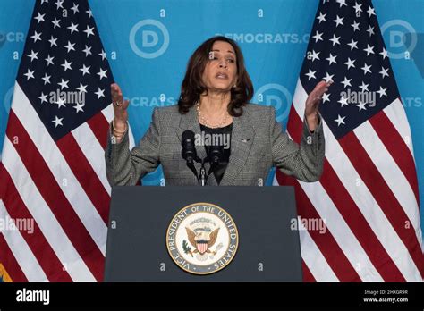 United States Vice President Kamala Harris Addresses The Democratic