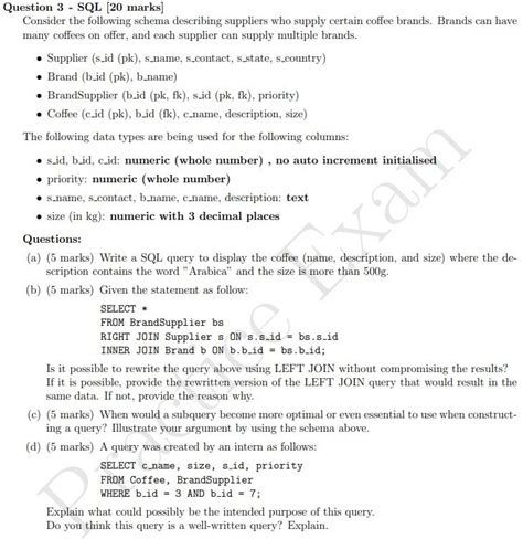 Solved Question Sql Marks Consider The Following Chegg