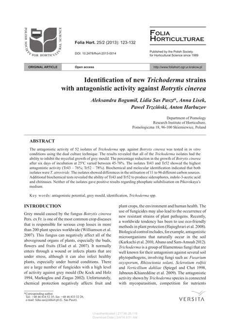 Pdf Identification Of New Trichoderma Strains With Antagonistic