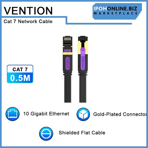 Vention Cat7 Flat Ethernet Cable 0 5m Stp Rj45 2 5 5 10gbps High