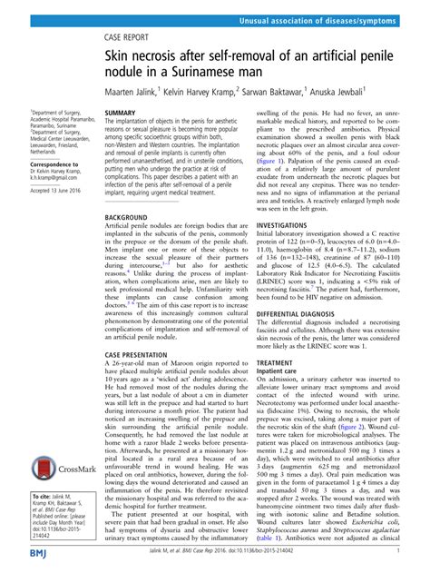 Pdf Skin Necrosis After Self Removal Of An Artificial Penile Nodule