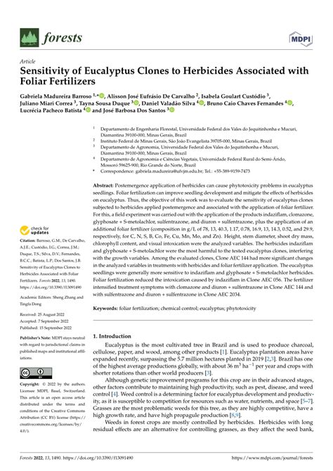Pdf Sensitivity Of Eucalyptus Clones To Herbicides Associated With Foliar Fertilizers