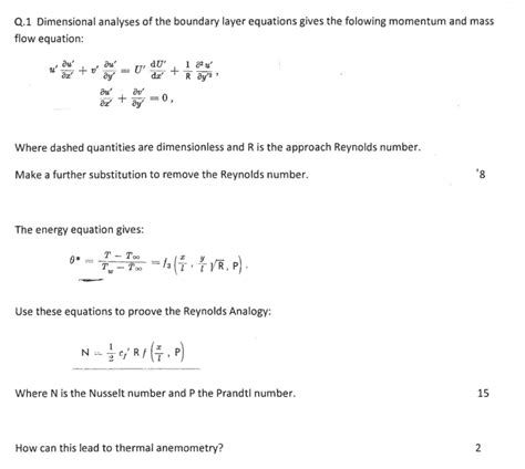 Solved Q 1 ﻿dimensional Analyses Of ﻿the Boundary Layer