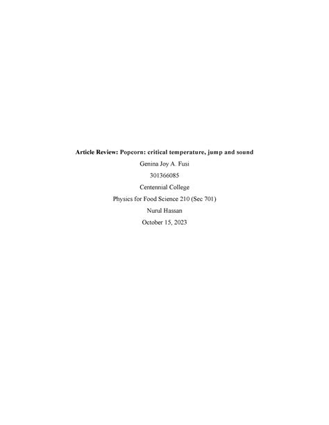 Popcorn Article Review Article Review Popcorn Critical Temperature