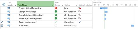 how to create a rag or traffic light based on the status field in microsoft project