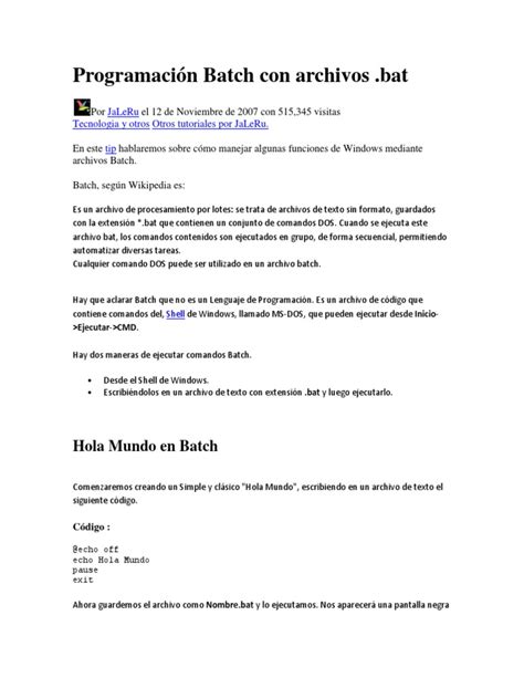 Programación Batch Con Archivos Pdf Ingeniería Informática
