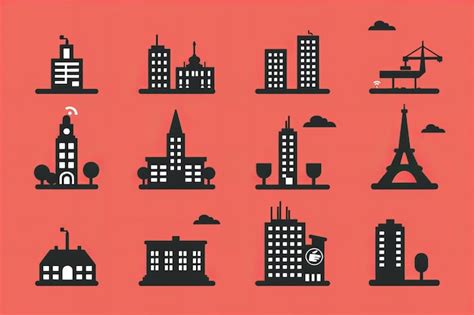 Set Of Nine Different Buildings Showcasing Various Types Of Architecture Premium Ai Generated