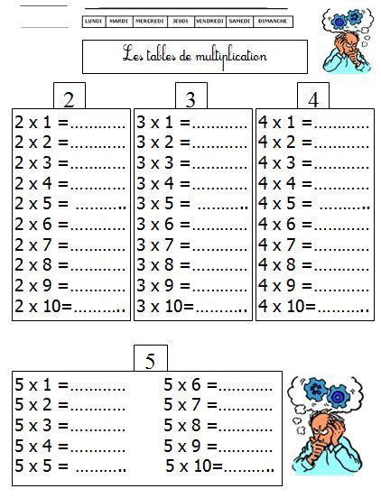 Table De Multiplication à Imprimer Cm2