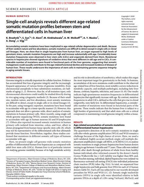 Single Cell Analysis Reveals Different Age Related Somatic Mutation