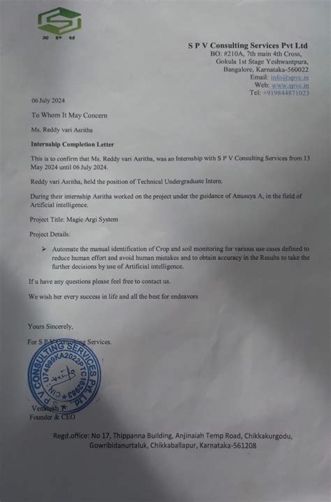 I Had The Opportunity To Intern At Spv Consulting Services Pvt Ltd