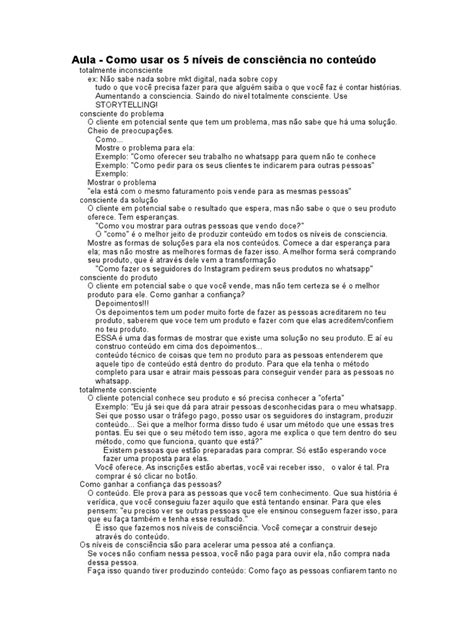 Aula Como Usar Os 5 Níveis De Consciência No Conteúdo Pdf