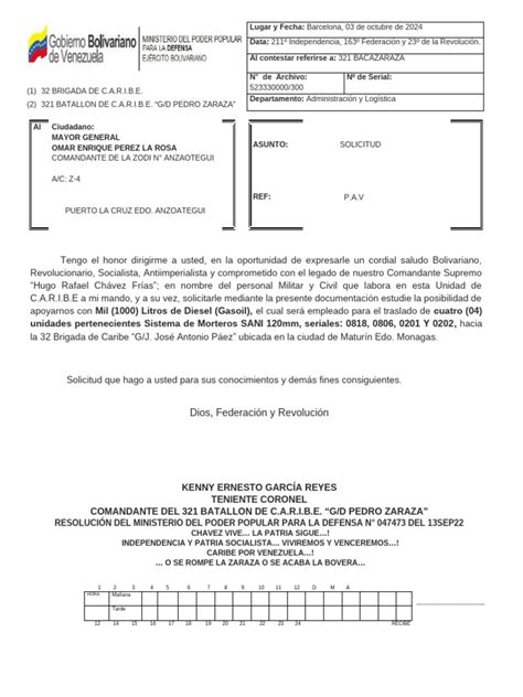 Oficio De Solicitud Diesel Zodi Pdf