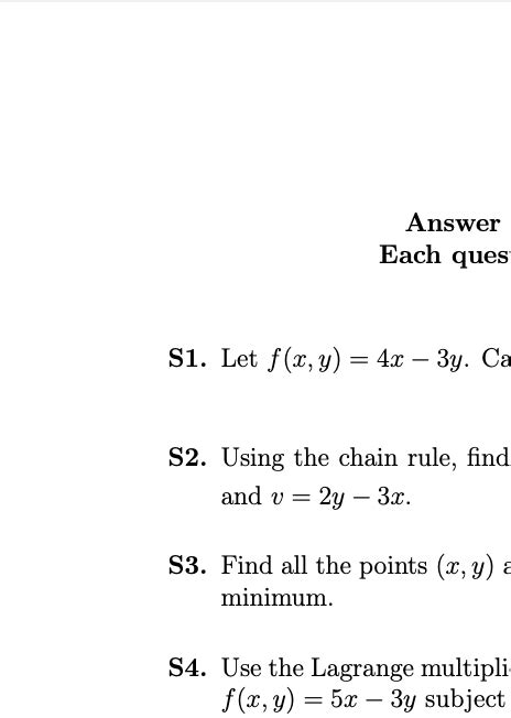 Answer Each Ques S1 Let F X Y 4x3y Ca S2 Using Chegg Com