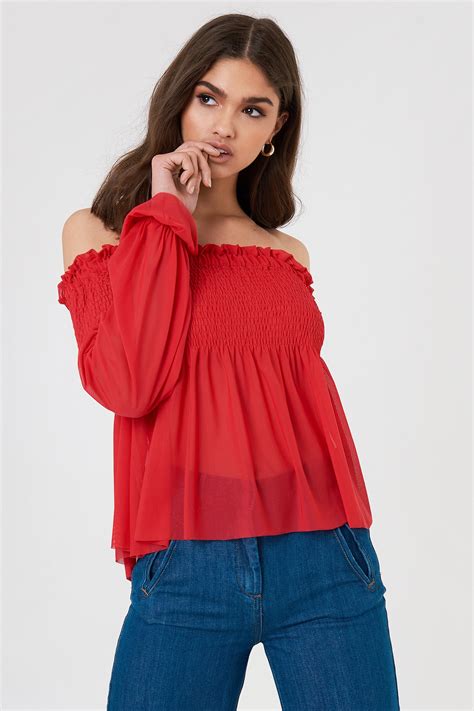 Mesh Smock Off Shoulder Top Rot Na Kd