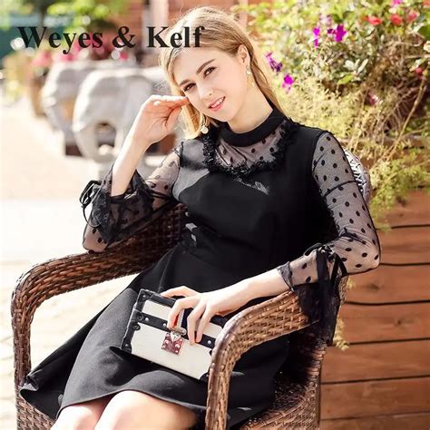 Weyes And Kelf Sweet Black Tulle Dress For Women 2018 Spring Flimsy Lace