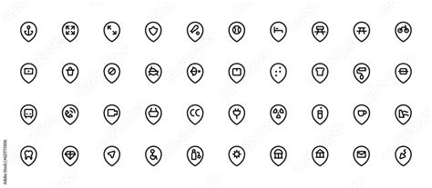 Location Icon Map Pin Place Marker Linear Editable Stroke Line Solid Flat Line Thin Style