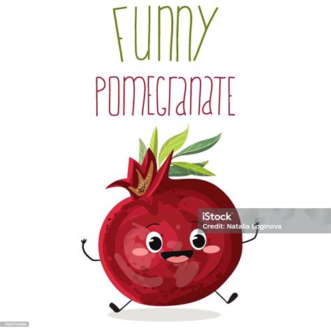 만화 귀여운 석류 캐릭터의 형태로 벡터 일러스트레이션 유기농 과일 또는 채식 음식 비문 쾌활한 석류 여름 시간 여름 분위기 티셔츠 디자인 과일에 대한 스톡 벡터 아트 및