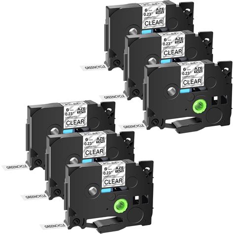 Greencycle 6pk Compatible For Brother P Touch Black On Clear 6mm Tz Tze