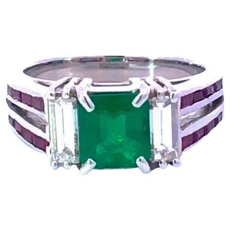 1 32 Carat Square Columbian Emerald And Diamond Ring In Platinum For