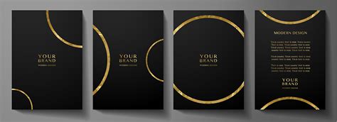 Modern Cover Design Set With Gold Round Ring On Black Background Stock