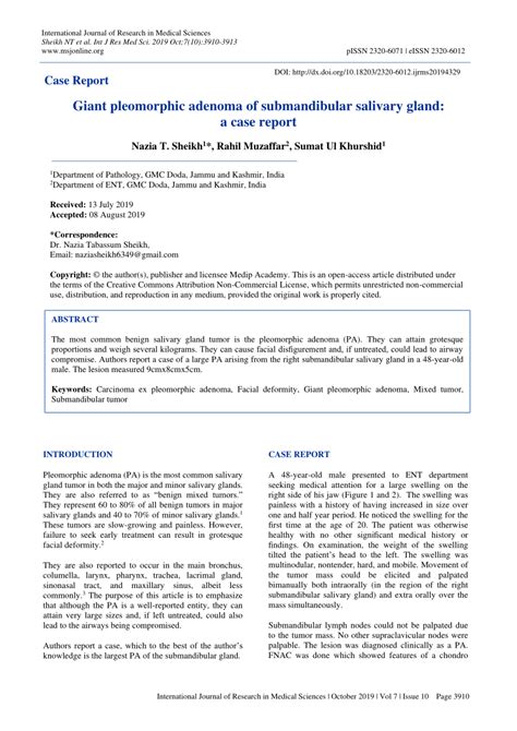 Pdf Giant Pleomorphic Adenoma Of Submandibular Salivary Gland A Case