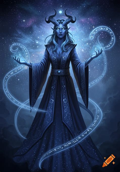 Dark Fantasy Illustration Of An Elf Sorcerer In A Black Robe With Runes