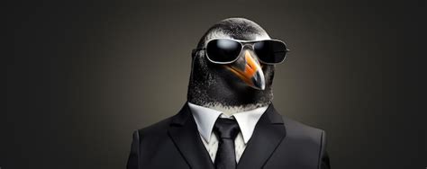 A Penguin Wearing Sunglasses And A Suit With A Suit And Tie Premium