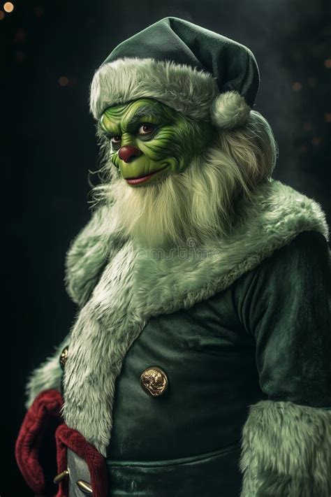 A Whimsical Portrayal Of The Grinch In A Festive Green Outfit With A