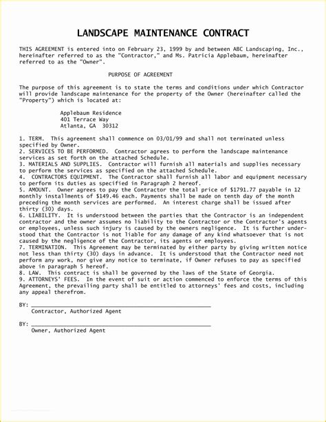 Free Landscape Maintenance Contract Template Of Gardening Contract Form Garden Ftempo
