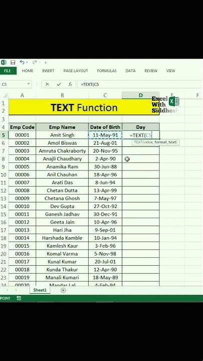 Convert Date Into Day Format Using Text Function Excel Tips And
