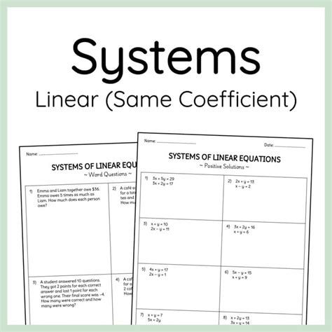 Systems Of Linear Equations Same Coefficient Workbook By Hazel Learning