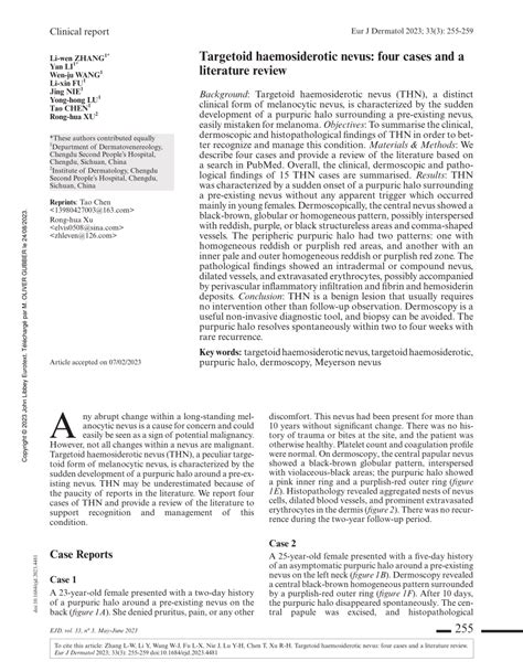 Pdf Targetoid Haemosiderotic Nevus Four Cases And A Literature Review