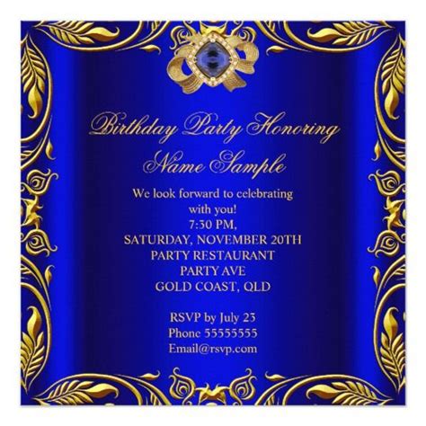 Elegant Elite Royal Blue Gold Birthday Party 2 Invitation Zazzle