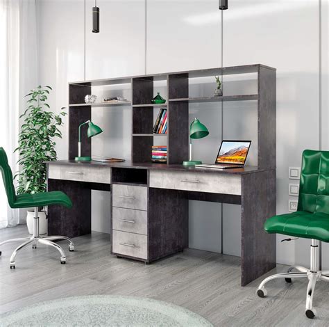 Купити Великий стильний компютерний письмовий стіл для двох з надбудовою та шухлядами 200 см КС