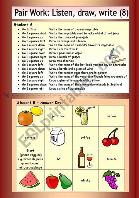 Pair Work Listen Draw Write 8 ESL Worksheet By PhilipR