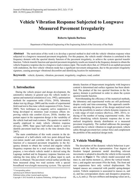 Pdf Vehicle Vibration Response Subjected To Longwave Measured Pavement Irregularity