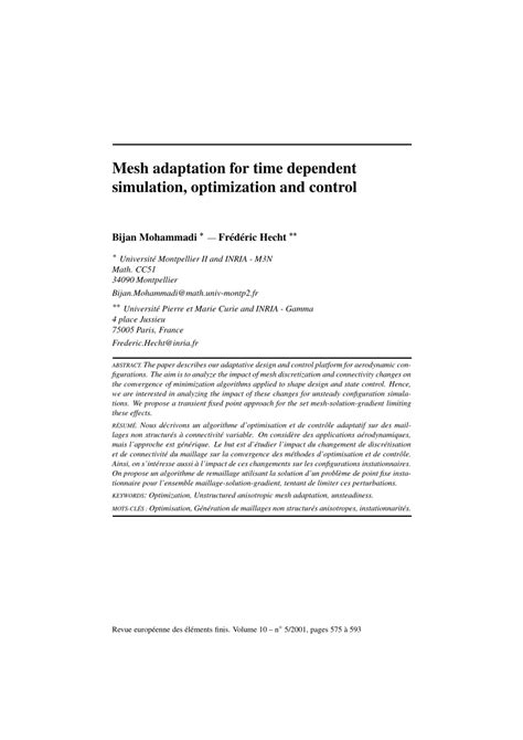 Pdf Mesh Adaptation For Time Dependent Simulation Optimization And
