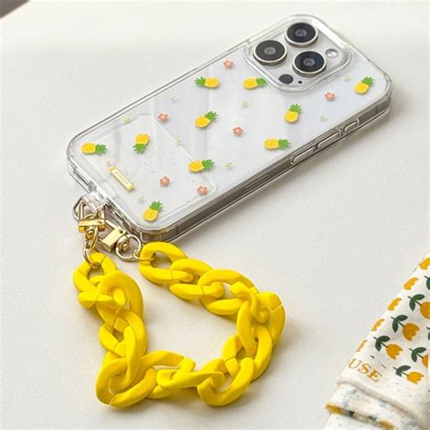 Trycozy 미니 프룻 핸드 체인스트랩 클리어 에어쿠션 젤하드케이스