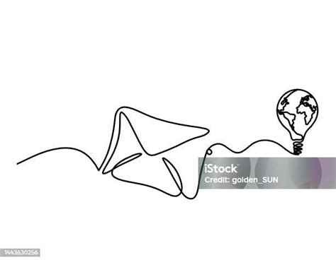 흰색 배경에 선 그리기로 지구본 전구가 있는 추상 종이 봉투 개념에 대한 스톡 벡터 아트 및 기타 이미지 개념 낙서 드로잉 로고 Istock