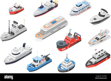 Isometric Sea Ships Passengers Cargo Military 3d Vessels Sea Logistic Transport Ocean Travel